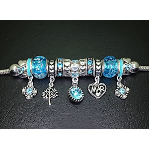 Falari Birthstone Bracelet Multi-Color Charm Beads Silvertone March OB07234-MAR