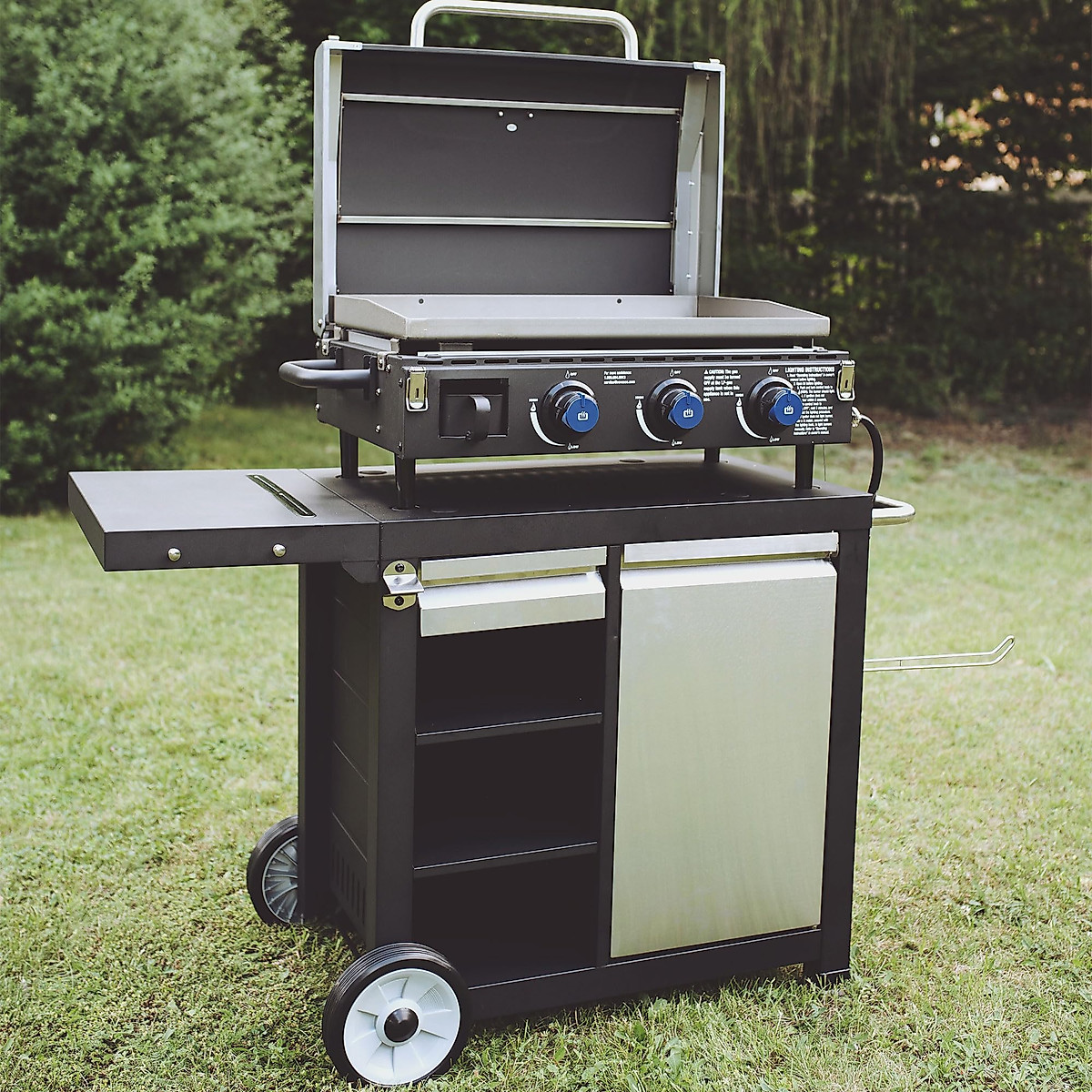 Razor Universal Rolling Prep Cart with Shelves and Storage Drawer for Portable Outdoor Griddle and Grills, Accessory Only, Black