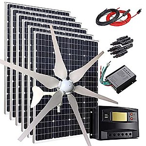 1120W Wind Solar Power Off Grid 24V Battery Charging Kit : 400W Wind Turbine + 6pcs 120W Solar Panel + Controller & Accessories for Home Garage Garden Farm Cabin