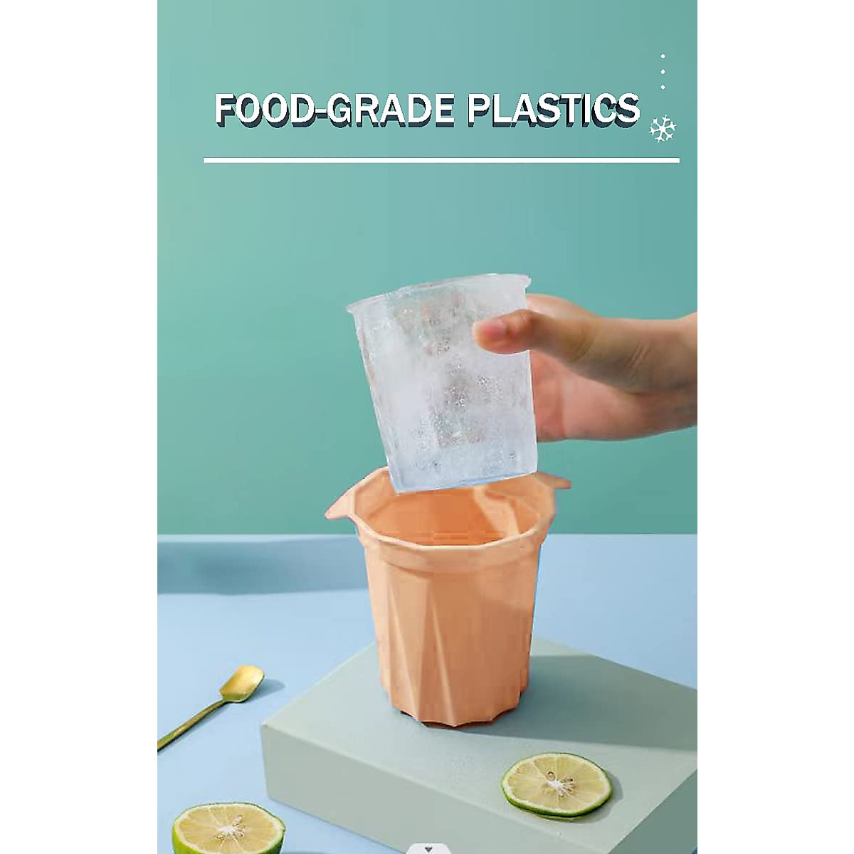 FEIJISQIU Shot Glass Ice Mold Holds 3.5oz Each.Ice Cup Molds are perfect for serving whiskey, cocktails and drink. (2 in 1) Ice Cup Maker,The ice cup thickness 0.5inch.It can take cold continuously.