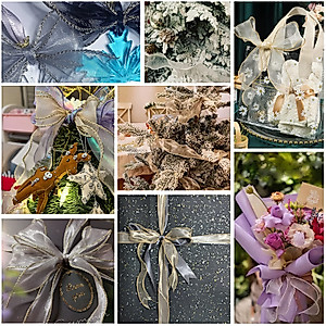 Ornales Sheer Wired Organza Ribbon,Chiffon Ribbon with Golden Edge for Gift Wrapping, DIY Crafts Bouquet Garland Baking Decoration 1-1/2 in x 10-Yd (Light)