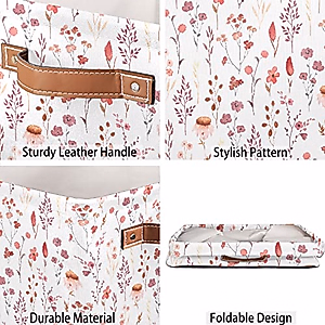 Wildflowers Watercolor Floral Print Storage Basket Bins for Organizing Pantry/Shelves/Office/Girls Room, Spring Flower Storage Cube Box with Handles Collapsible Toys Organizer 13x13