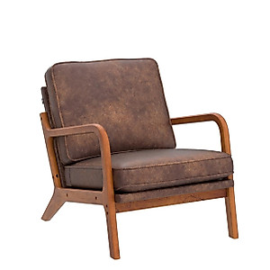 KINFFICT Upholstered Mid Century Accent Chair, Comfy Lounge Armchair with Thicken Cushion, Modern Wooden Arm Chair, Sturdy Reading Chair for Living Room, Bedroom, 300 LBS Weight Capacity, Coffee