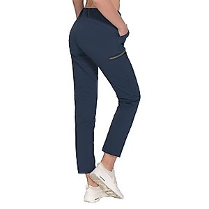 Little Donkey Andy Women's Ultra-Stretch Quick Dry Lightweight Ankle Pants Drawstring Active Travel Hiking Navy L