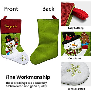 MBETA Personalized Christmas Stockings Embroidered Custom Name Xmas Hanging Stocking for Christmas Tree Fireplace, Holiday Home Decor, Christmas Stockings with Santa, Snowman, Elk, for Home Party Deco
