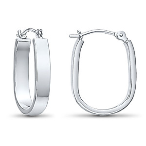 14k White Gold Small Oval Hoop Earrings, 0.7" Diameter……