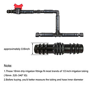 Drip Irrigation Fittings Kit, Irrigation Barbed Connectors for 1/2" Tubing 34 Piece - 2 Switch Valves, 8 Couplings, 8 Tees, 8 Elbows and 8 End Cap Plugs, Irrigation Water Hose Connector 1