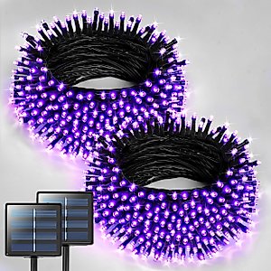 JMEXSUSS 2 Pack Purple Solar Christmas Lights, Total 400 LED 151FT Solar String Lights Outdoor Waterproof, 8 Modes Purple Christmas Lights for Outside Tree Patio Party Christmas Halloween Decorations