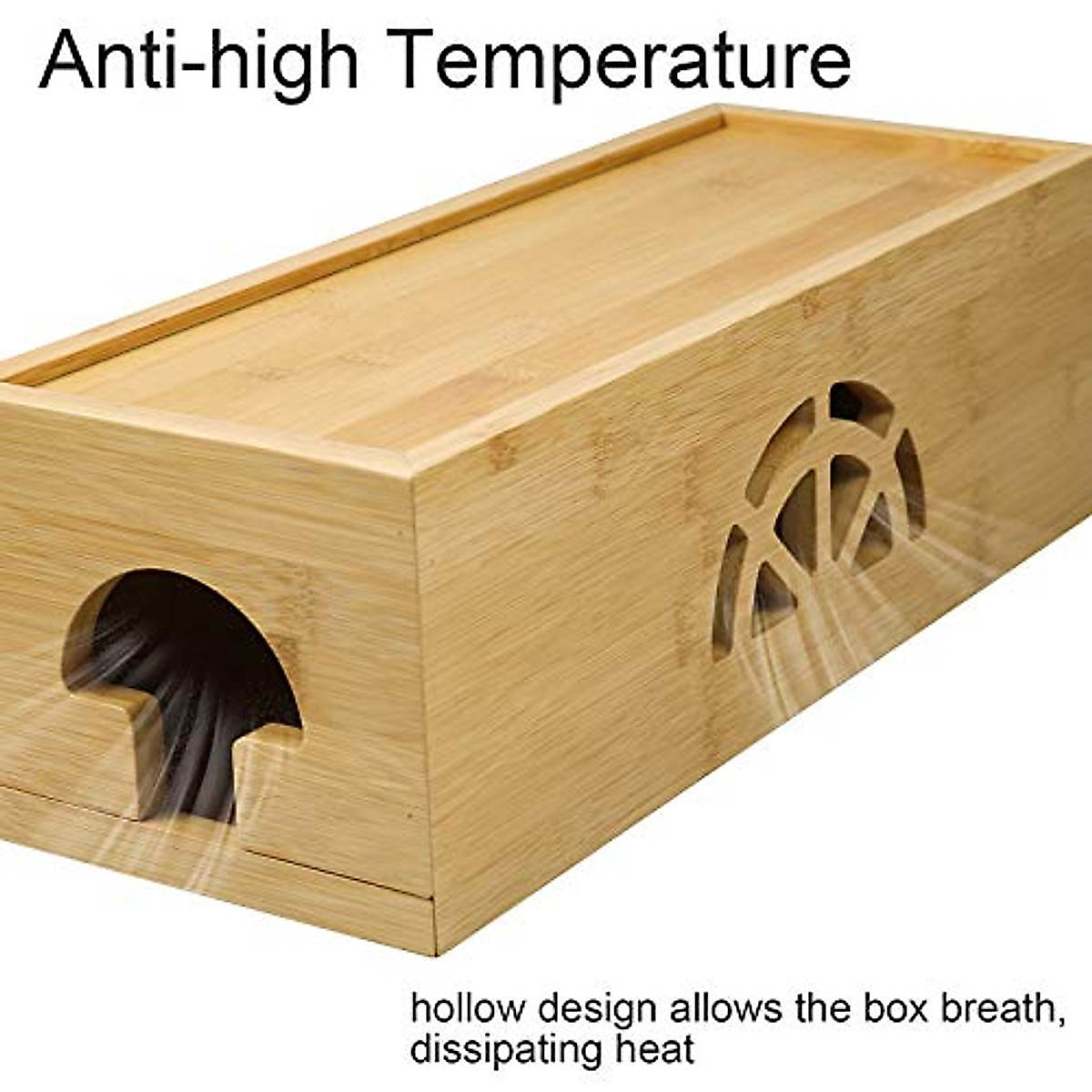Extra Large Cable Management Box with Lid, Bamboo Cable Box for Cords, Power Strips or Surge Protectors, Hide Loose Wires Behind TVs, Home, Computers, Office Desks by HTB