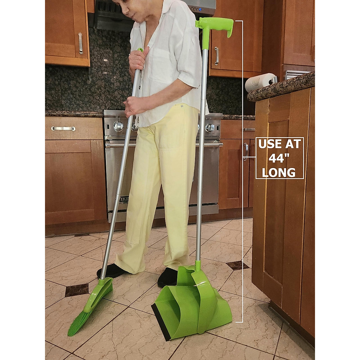 PortoTrash Broom and Dustpan Set for Home, Angled Broom and Upright Dustpan with Extendable Poles, Long Handle Broom and Dustpan Set for Kitchen, Portable Dustpan Combo for Sweeping RV