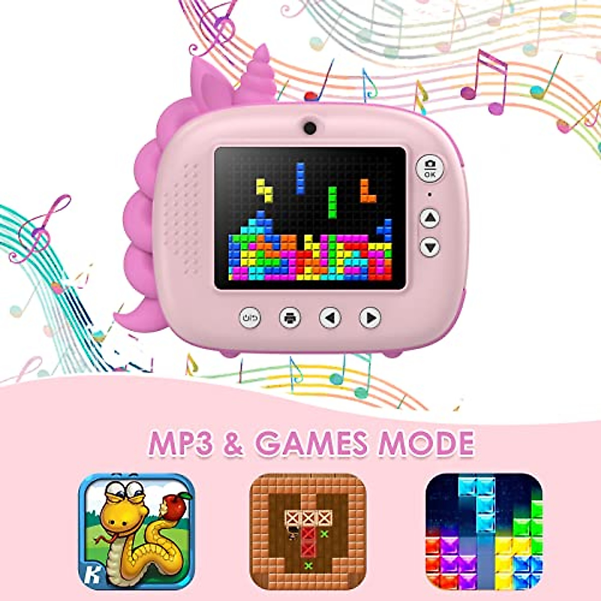 HiMont Kids Camera Instant Print, Digital Camera for Kids with Zero Ink Print Paper & 32G TF Card, Selfie Video Camera with Color Pens & Photo Clips for DIY, Gift for Girls Boys 3-12 Years Old (Pink)