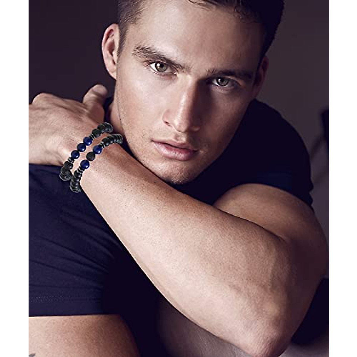 WAINIS 12 PCS Gemstone Beads Stretch Bracelets for Men Women Energy Yoga Healing Matte Lava Rock Volcanic Stone Essential Diffuser Oil Bracelet