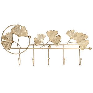 Coat Rack Wall Mount, Gold Ginkgo Leaf Shaped Coat Hanger Wall Hooks for Keys Hat Towel Purse Robes Jacket Clothes