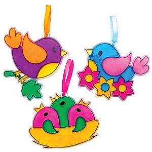 Baker Ross-AT567 Bird Suncatcher Hanging Window Decoration Kits For Children To Paint, Creative Craft Set For Kids (Pack Of 10)