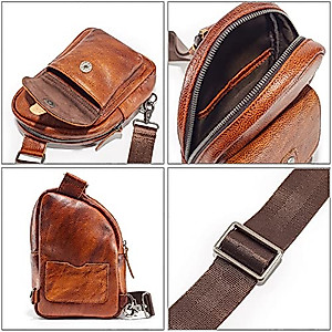 GZRHKJ Crossbody Bags for Women Men, Genuine Leather Small Sling Bag for Women Men，Handmade Chest Bag Shoulder Backpack——Brown