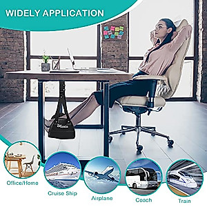Airplane Foot Hammock | Adjustable Travel Footrest with Memory Foam | Portable Footrest Under Desk for Work Or Travel Relaxation | Comfortable Flight Carry-on Foot Rest - Black
