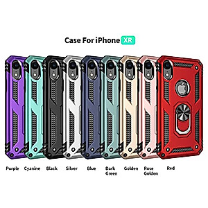 SunStory Compatible for iPhone XR Case with Tempered Glass Screen Protector,iPhone XR Phone Case with Magnetic Ring Kickstand for iPhone XR 2018 (Red, iPhone XR)