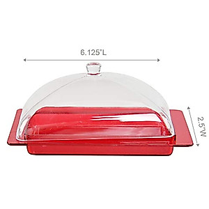 HOME-X Butter Keeper, Large Butter Dish with Lid, Versatile Food Container, Butter Dish with Handled Lid, 6 1/8" x 2 ½" W x 3 ¾" H, Red