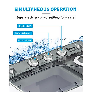 LEADZM 26LBS Portable Washing Machine, Washer(18Lbs) and Spinner(8Lbs), Mini Compact Twin Tub Washer and Dryer Combo with Pump Draining, Great for Dorms Apartments RV Camping (White & Grey)