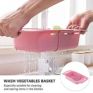 Cabilock Expandable Dish Drying Rack Adjustable Over The Sink Dish Drainer Utensil Silverware Fruit Storage Holder Basket for Home Kitchen Pink