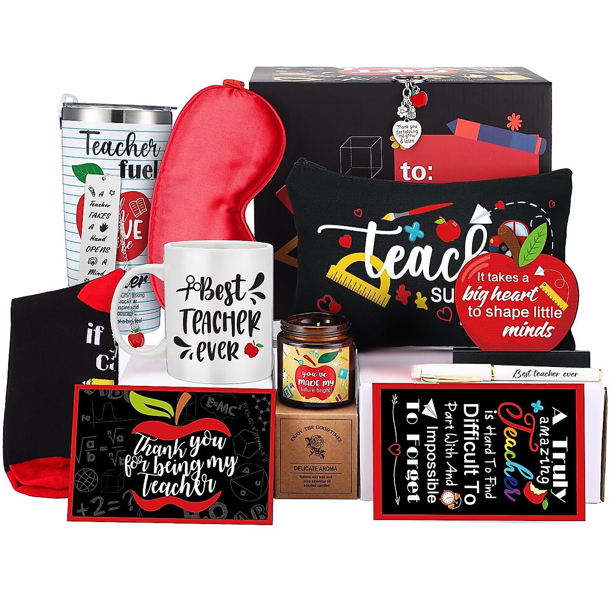 Funnymoom 13 Pcs Teacher Appreciation Gifts Bulk, Teacher Gifts for Women Box Thank You Gift for Teachers Birthday Graduation Valentines Day Christmas Back to School(Bright)