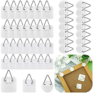 Wenqik 45 Pcs Adhesive Picture Hanger Foamboard Picture Hanging Hooks Without Nails Plastic Picture Hangers Sticky Hangers for Home Wall Art Picture Photo Frame Bathroom Closet Kitchen (Round,Square)