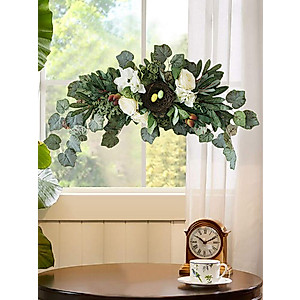 æ— 30 Inch Artificial Peony Flower Swag with Green Leaves, Spring Hanging Floral Swag Wedding Arch Wreath for Party Home Garden Front Door Wall Decoration