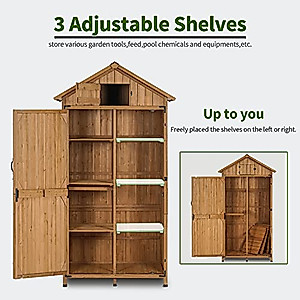 MCombo Large Outdoor Storage Shed with Adjustable Shelves, Outdoor Storage Cabinet with Lock, Wood Garden Tool Shed for Outside, Backyard and Patio (38x24x82 inch) 6056-1970 (Natural)