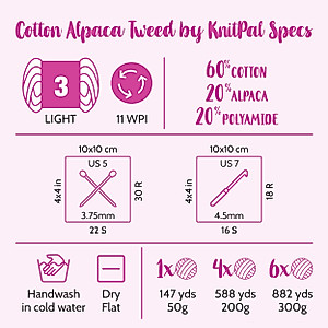 Cotton Alpaca Tweed Alpaca Yarn for Crocheting, 4 Skeins, 588Yds/200G, Free Patterns - Tweed Yarn for Knitting - 3 DK Light Worsted Weight - Pear Green