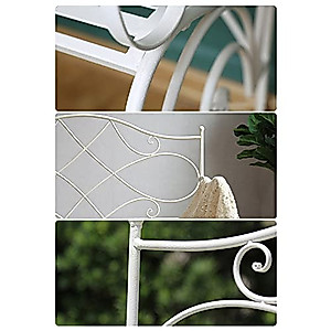 FQMYLTYN Metal Garden Bench Two People Outdoor Patio Bench, Weather Proof Porch Retro Loveseat, Perfect for Backyard, Deck, Lawn, Poolside, 107 X 54.5 X 95cm, White