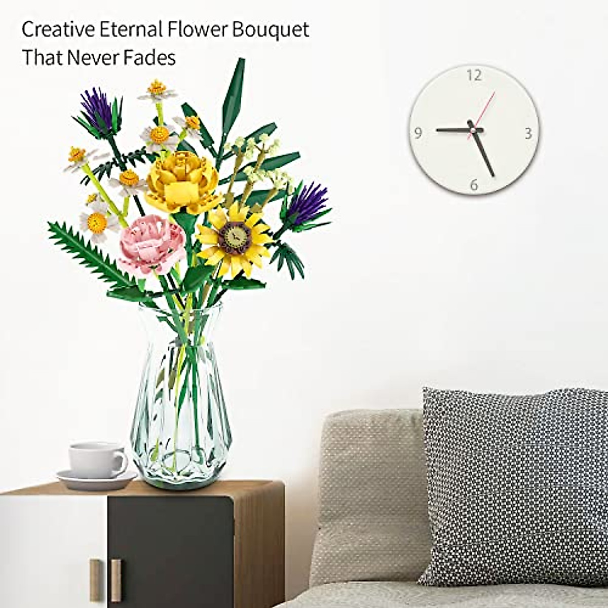 PinkBee Flower Bouquet Flowers Rose Sunflower Building Block Sets Christmas Valentines Gifts Creative Home Decor Toys Kits for Her Girlfriends Women Adults Wife Kids 6+ 6-12 8-12