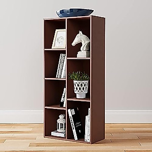 Amazon Basics 7 Cube Organizer Bookcase, Storage Shelves, Book Shelf, Espresso, 9.3"D x 19.5"W x 41.7"H