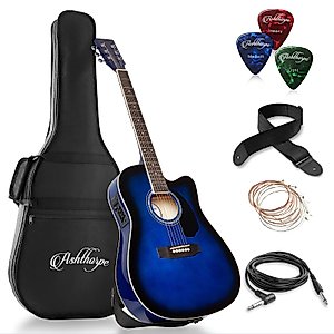 Ashthorpe Full-Size Cutaway Thinline Acoustic-Electric Guitar Package - Premium Tonewoods - Blue