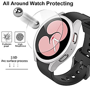 [4+4 Pack] BHARVEST for Samsung Galaxy Watch 5/Galaxy Watch 4 40mm Screen Protector and Case, 4 Packs Hard PC Frame Cover with 4 Sets Tempered Glass Film