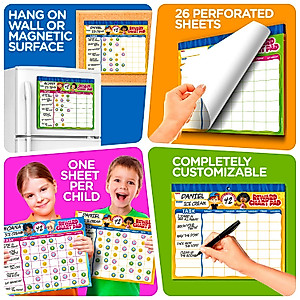 Behavior Reward Chart System - Pad with 26 Chore Charts for Kids, 2800 Stickers to Motivate Responsibility & Good Habits