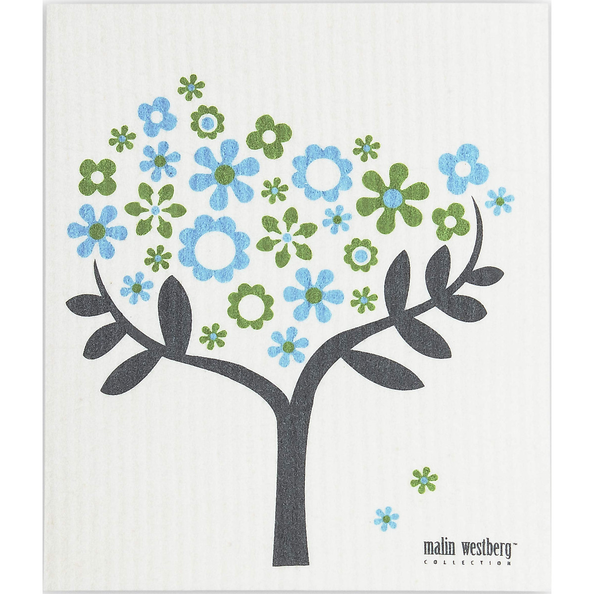 Swedish Dishcloth/Sponge Cloth Eco-Friendly Reusable - Blue Green Malin Westberg Designs (2 Blue-Green Flower Trees)