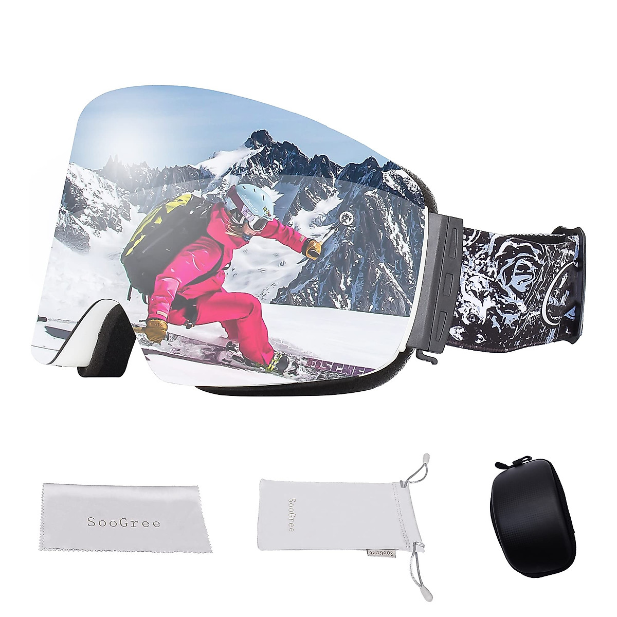 SooGree Ski Goggles - Over Glasses Ski/Snowboard Goggles for Men, Women & Youth Snow Goggles Glasses UV Protection Anti-Fog