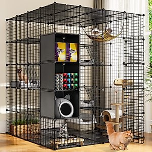 YITAHOME Cat Cage Indoor Large with Storage Cube DIY Outdoor Cat Enclosures Metal Cat Playpen with Hammock Platforms for 1-4 Cats 5 Tiers Cat Kennel Catio