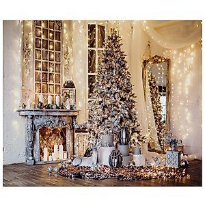 WOLADA Christmas Backdrops for Photography Christmas Tree Backdrop Fireplace Backdrop Holiday Backdrops for Photoshoot Christmas Photo Backdrop Xmas Backdrop Christmas Backdrop 12x10FT 11715