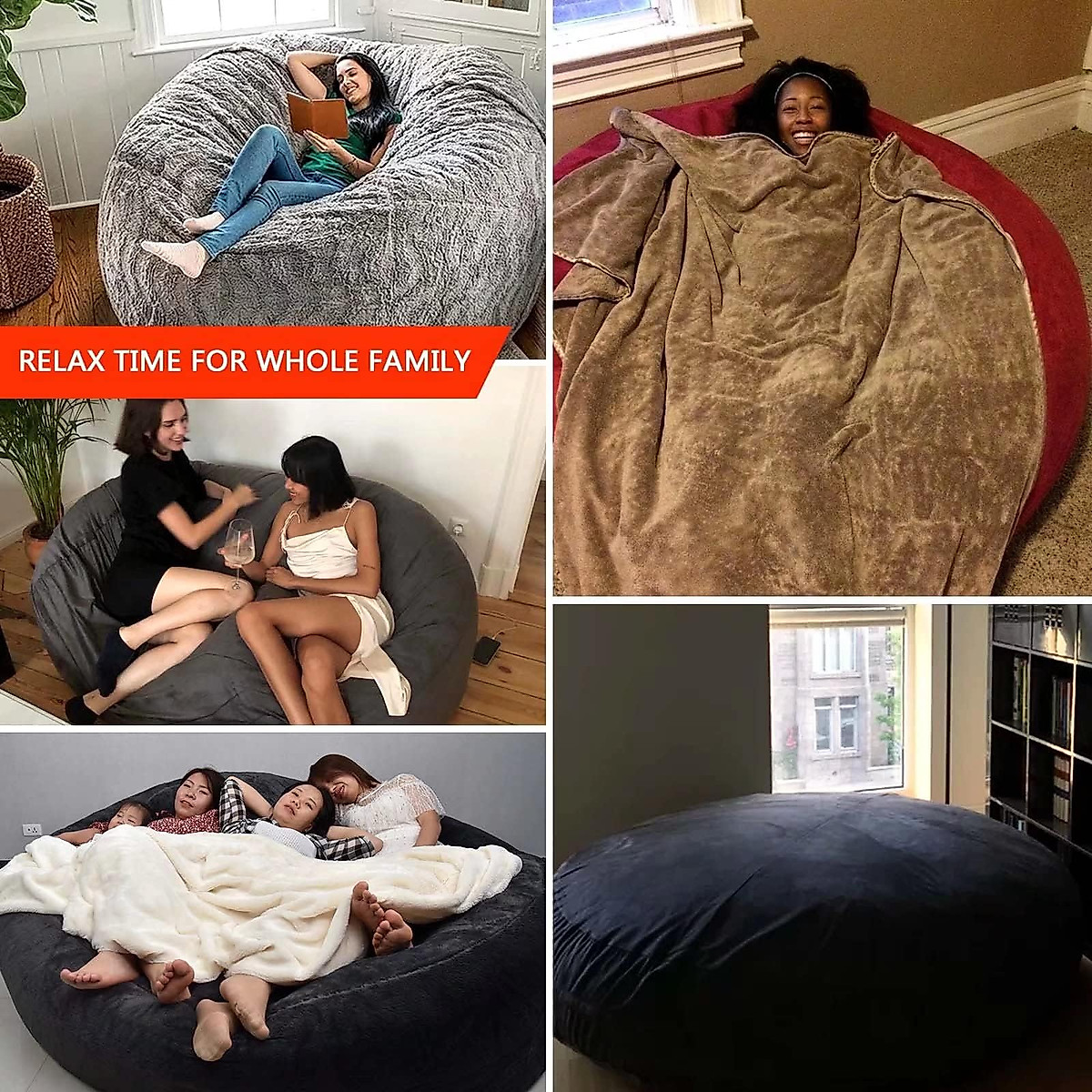 Big Huge Giant Bean Bag Chair for Adults, (No Filler) Bean Bag Chairs in Multiple Sizes and Colors Giant Foam-Filled Furniture - Machine Washable Covers, Double Stitched Seams (Gray 1,6FT)