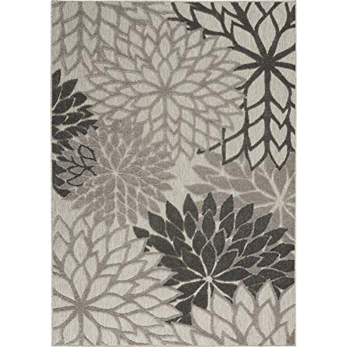 Nourison Aloha Indoor/Outdoor Floral Silver Grey 6' x 9' Area Rug, (6' x 9')