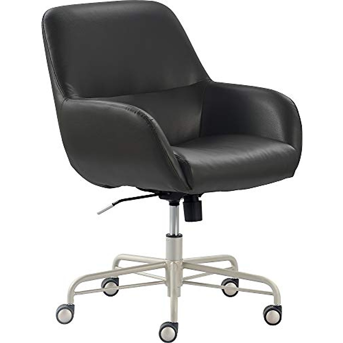 Tommy Hilfiger Forester Luxury Bonded Leather Home Office Chair, Modern Round Swivel Accent Seating with Arms, Adjustable Height and Recline, Charcoal Grey
