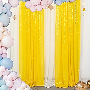 Sparkle Backdrop Curtain Yellow 2 Panels Set Sequin Photo Backdrop 2FTx8FT Sequin Backdrop Curtain Pack of 2-1220S