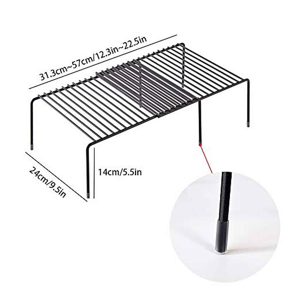 Tomorotec Expandable Shelf Organizer for Kitchen Countertop, Metal Cabinet Organizer Pantry Shelf, Spice Rack Organizer for Cabinet, Space Saving Non Slip Rustproof, Black