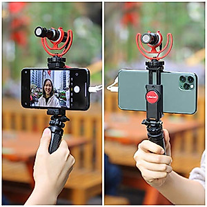 ULANZI Universal Phone Tripod Mount with Cold Shoe Mount, Rotates and Adjustable Clamp Holder Smartphone Clip Adapter for iPhone 11 Pro Max X XR Xs Max 8 7 Plus Samsung Galaxy s10 s9 Note10 Google