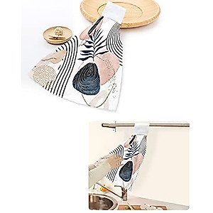 2 Pcs Hanging Towels Abstract Art Navy Blue Pink Geometry Palm Tree Bohemia Hand Towels Dish Towel for Kitchen Bathroom Absorbent Tie Towels Tea Bar Towels with Loop