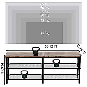 Katrawu TV Stand for TV up to 65 Inch, Long 55" TV Cabinet with 3-Tier Storage Shelves,Entertainment Center TV Console Table for Living Room with Industrial TV Metal Frame, Rustic Brown