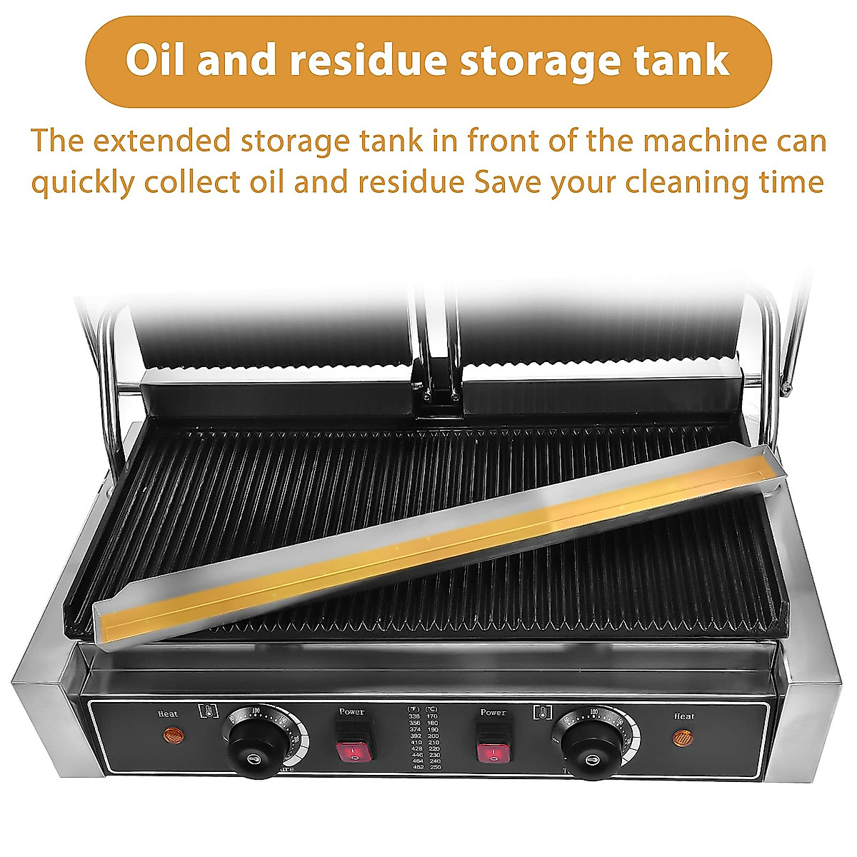 Bavnnro 110V Commercial Sandwich Machine,Commercial Sandwich Panini Press,Power 2x1800W,Temperature Control 122°F-572°F,Commercial Kitchen Equipment(Souble Grooved Plates）