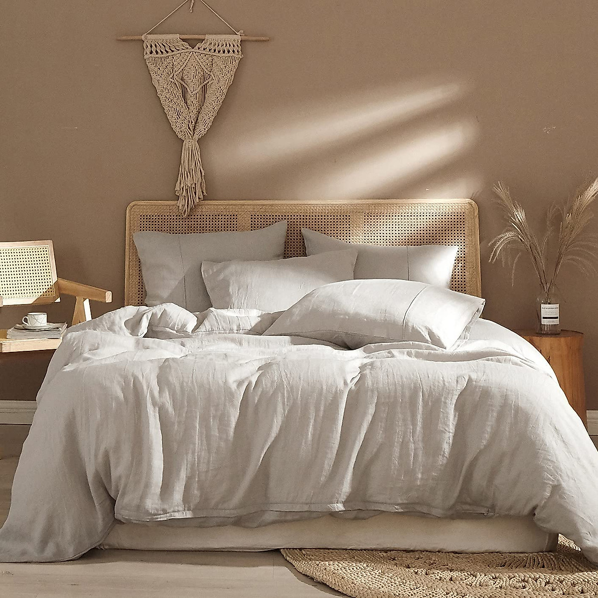 Ivellow Linen Duvet Cover Set 100% Washed French Flax Pure Linen Duvet Covers King Soft Natural Breathable Durable Cooling Duvet Cover King Size Linen Bedding Set (1 Linen Duvet Cover 2 Pillowcases)