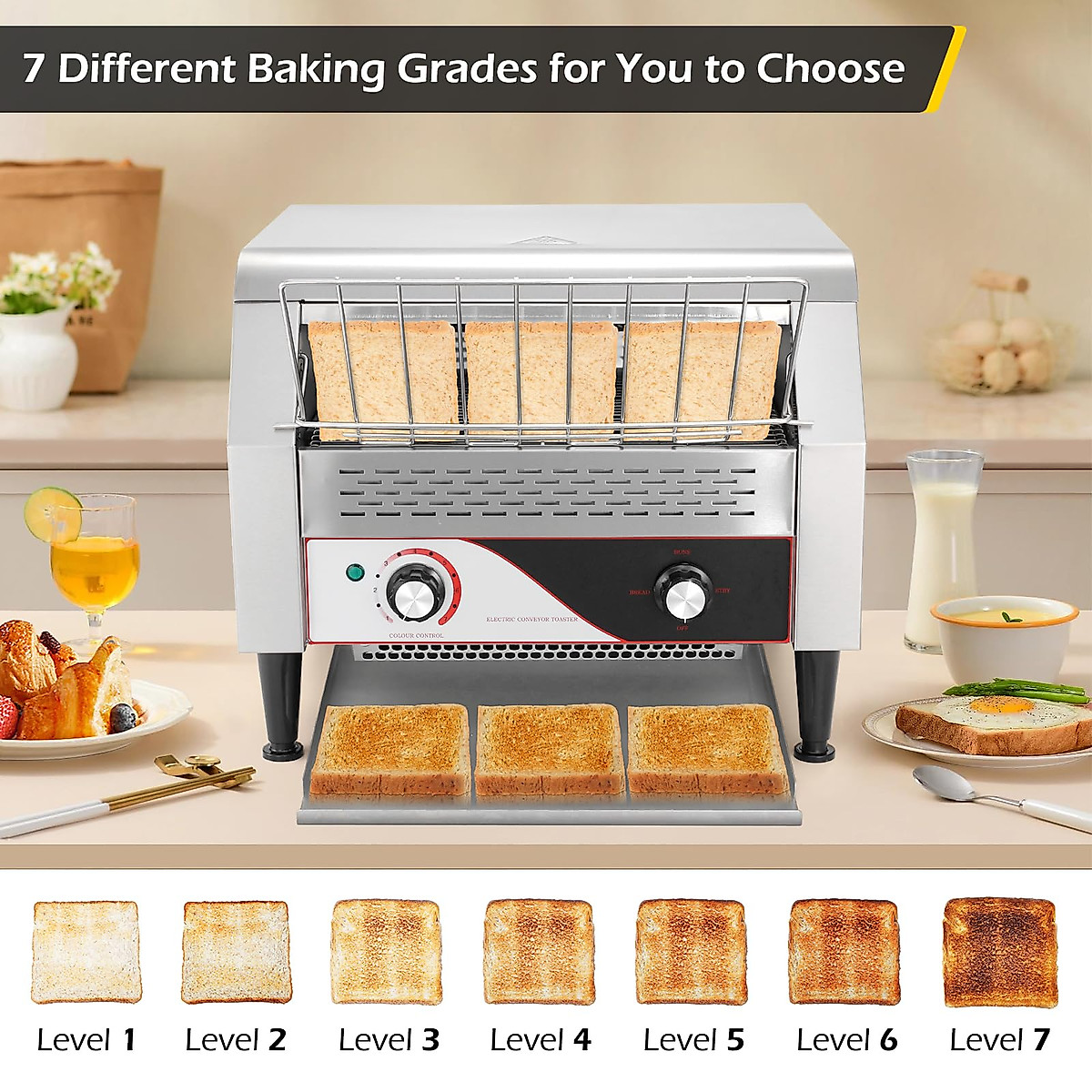 Dyna-Living Commercial Toaster 450 Slices/Hour Conveyor Toaster Heavy Duty Commercial Toaster for Restaurant 2600W Conveyor Belt Toaster Oven for Bagel Bread